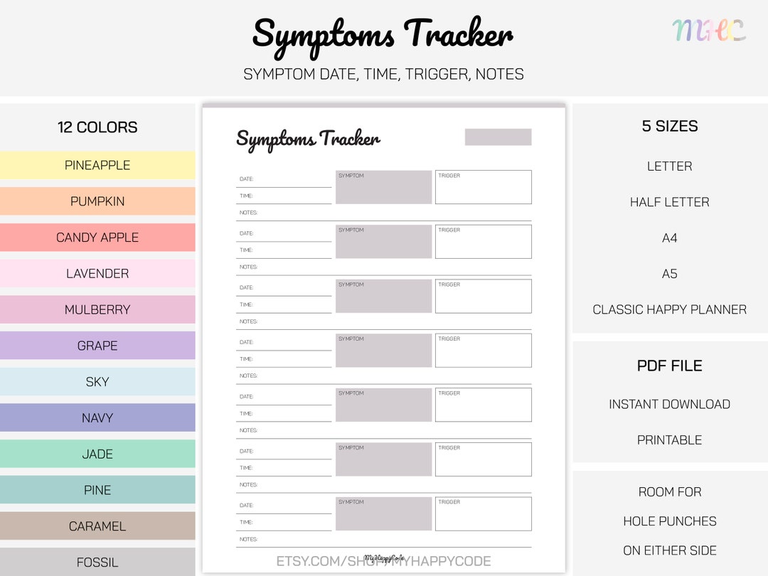 Symptoms Tracker Printable Medical Symptoms Tracker - Etsy