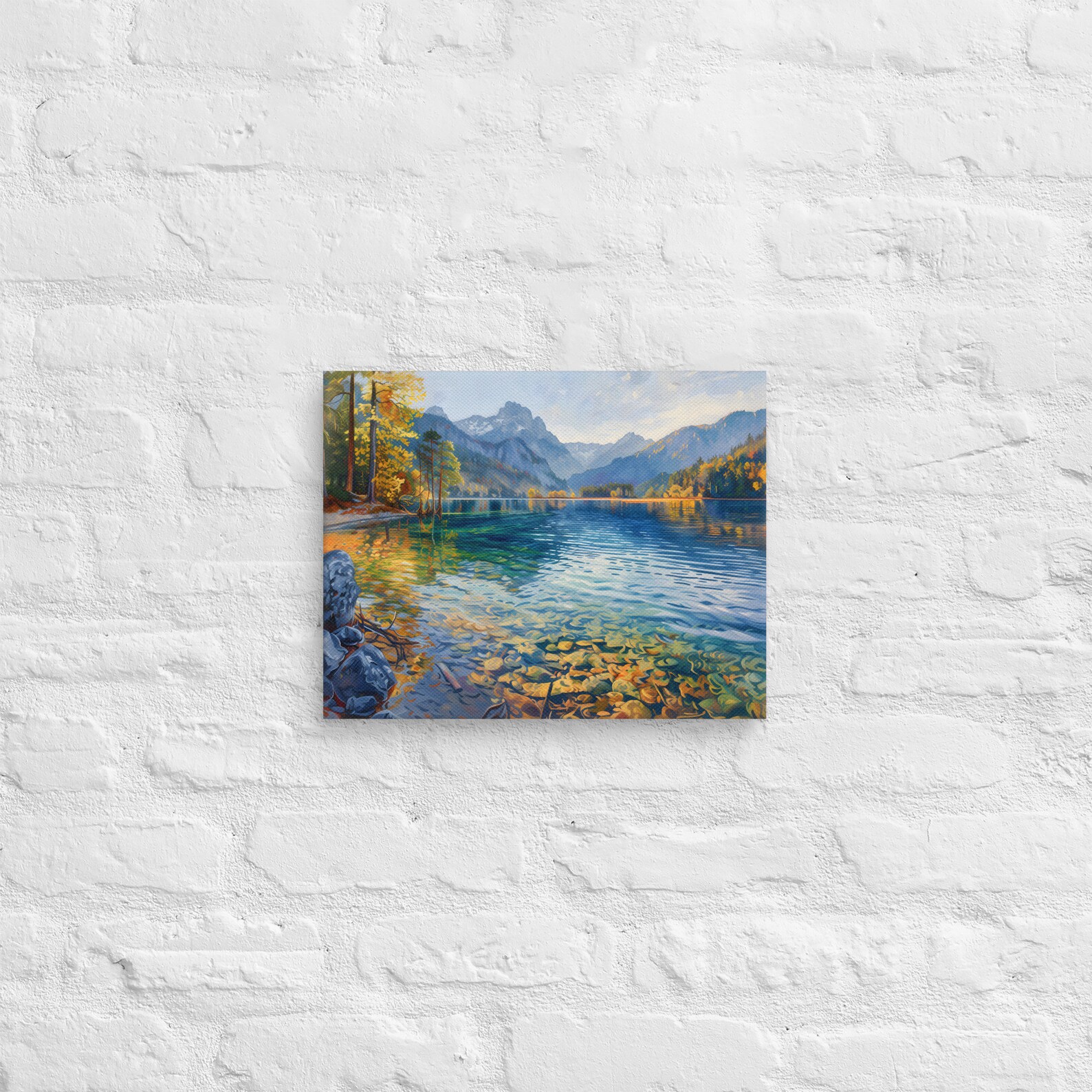 Colorful Autumn Lake View Painting Canvas Print, Beautiful Lake Wall ...