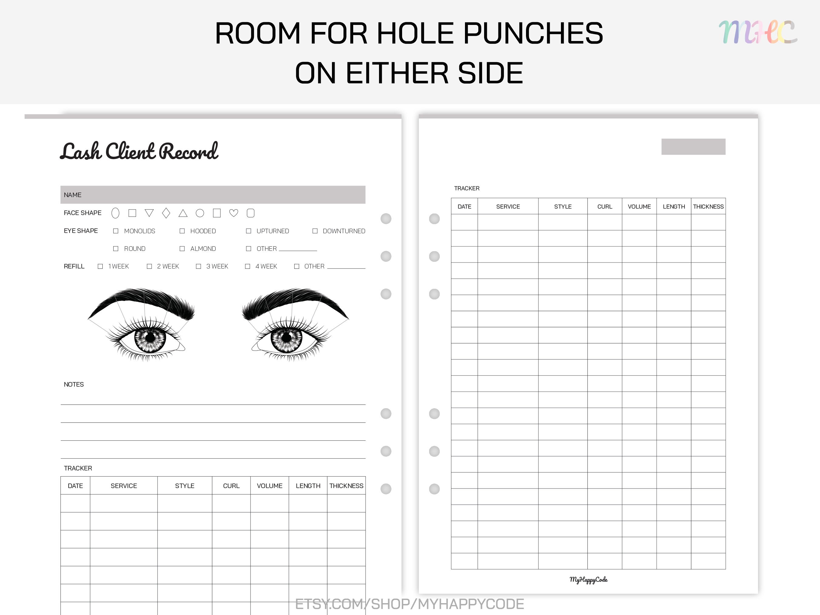 Lash Client Records Tracker Printable, Lash Customer Record Tracker ...