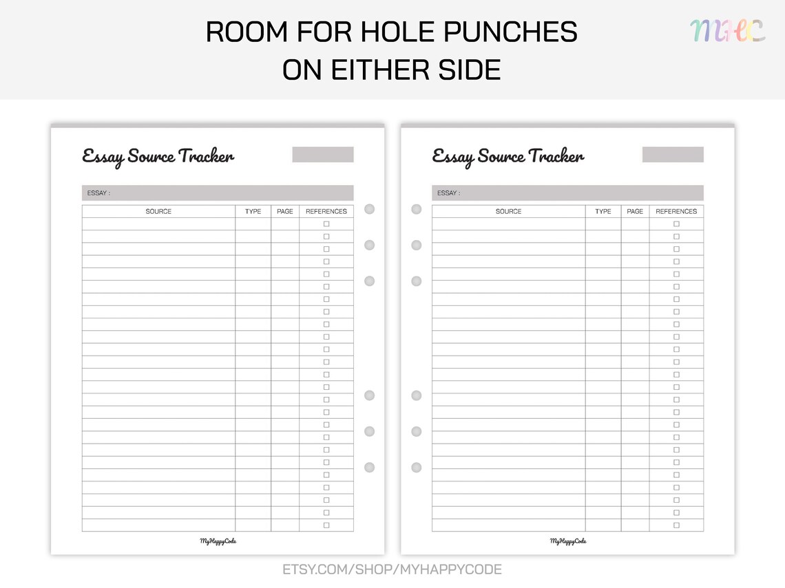 Essay Source Tracker Printable, Essay Planner Printable, Academic ...