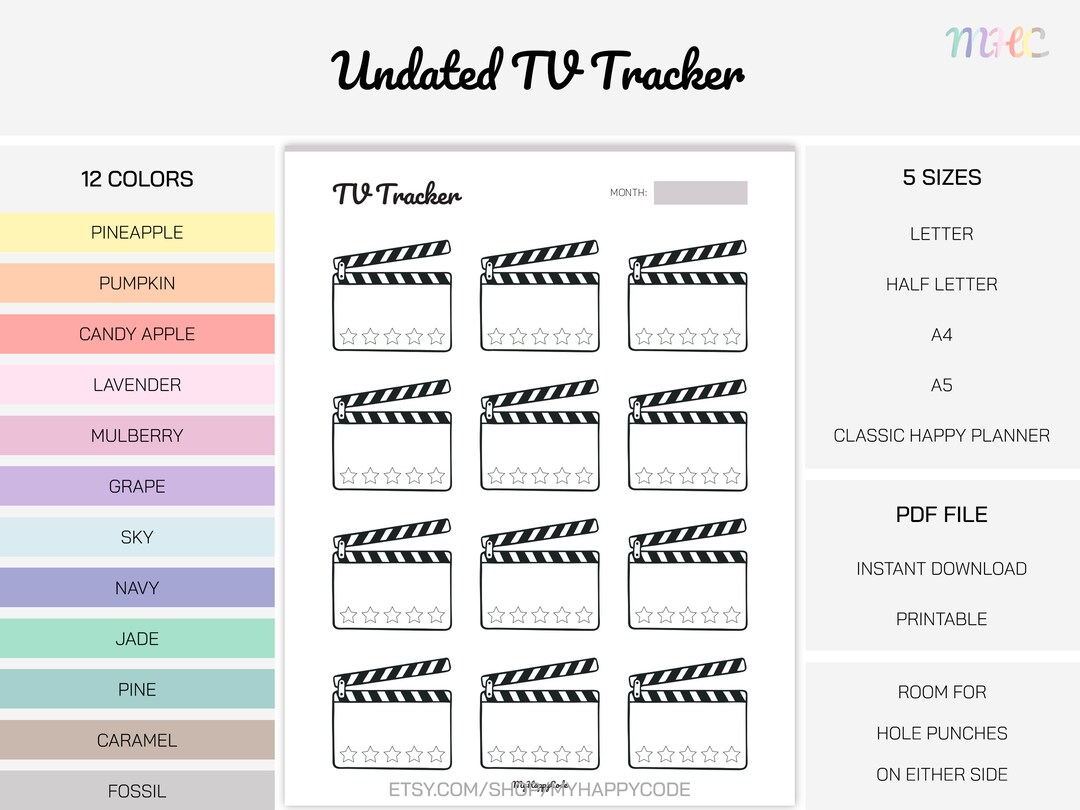 TV Tracker Printable, TV Tracker Instant Download, TV Show Tracker ...