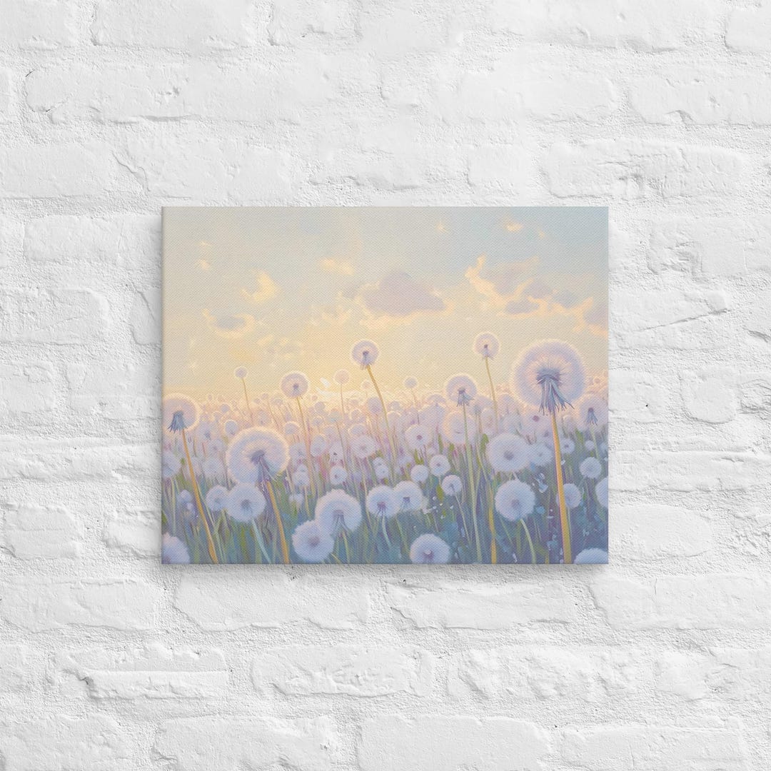 Romantic Dandelion Field Painting Canvas Print, Dandelions Painting ...