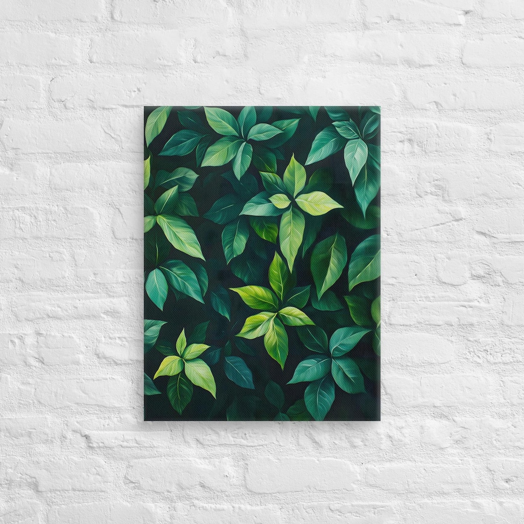 Vibrant Green Leaves Painting Canvas Print, Green Leaves Wall Art ...