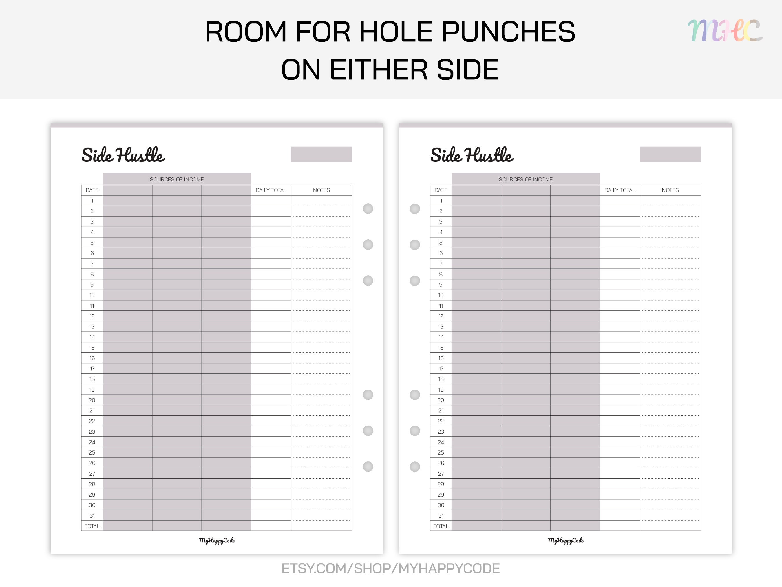 Side Hustle Tracker Printable, Side Hustles Income Tracker Printable ...