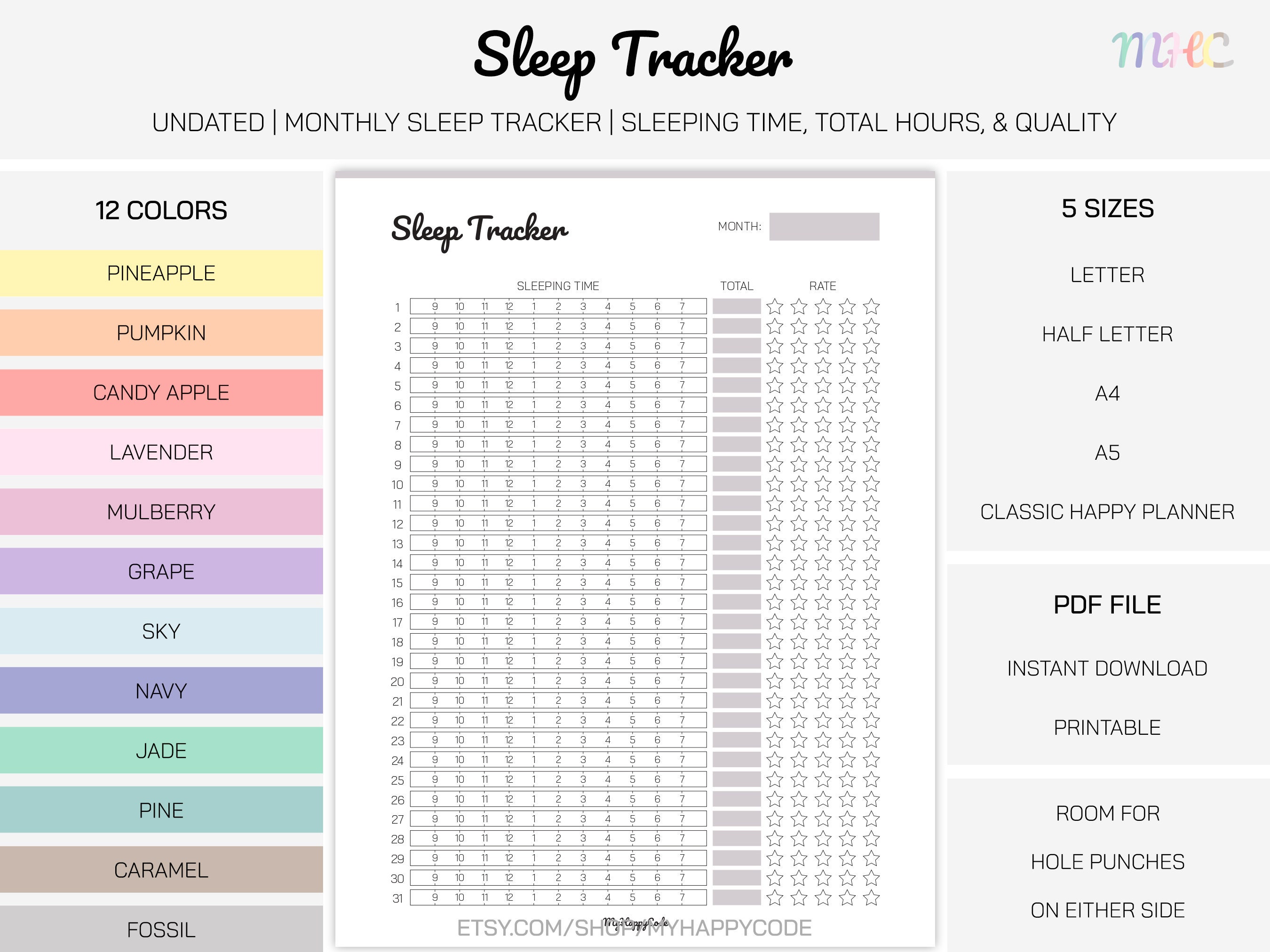 Sleep Tracker Printable, Sleep Log, Sleep Hours Tracker, Sleep Quality ...