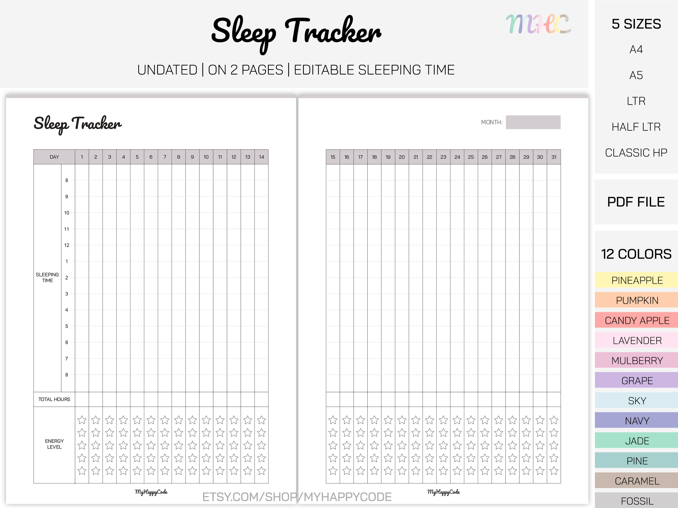 Editable Sleep Tracker Printable, Sleep Hours Tracker Printable, Sleep ...