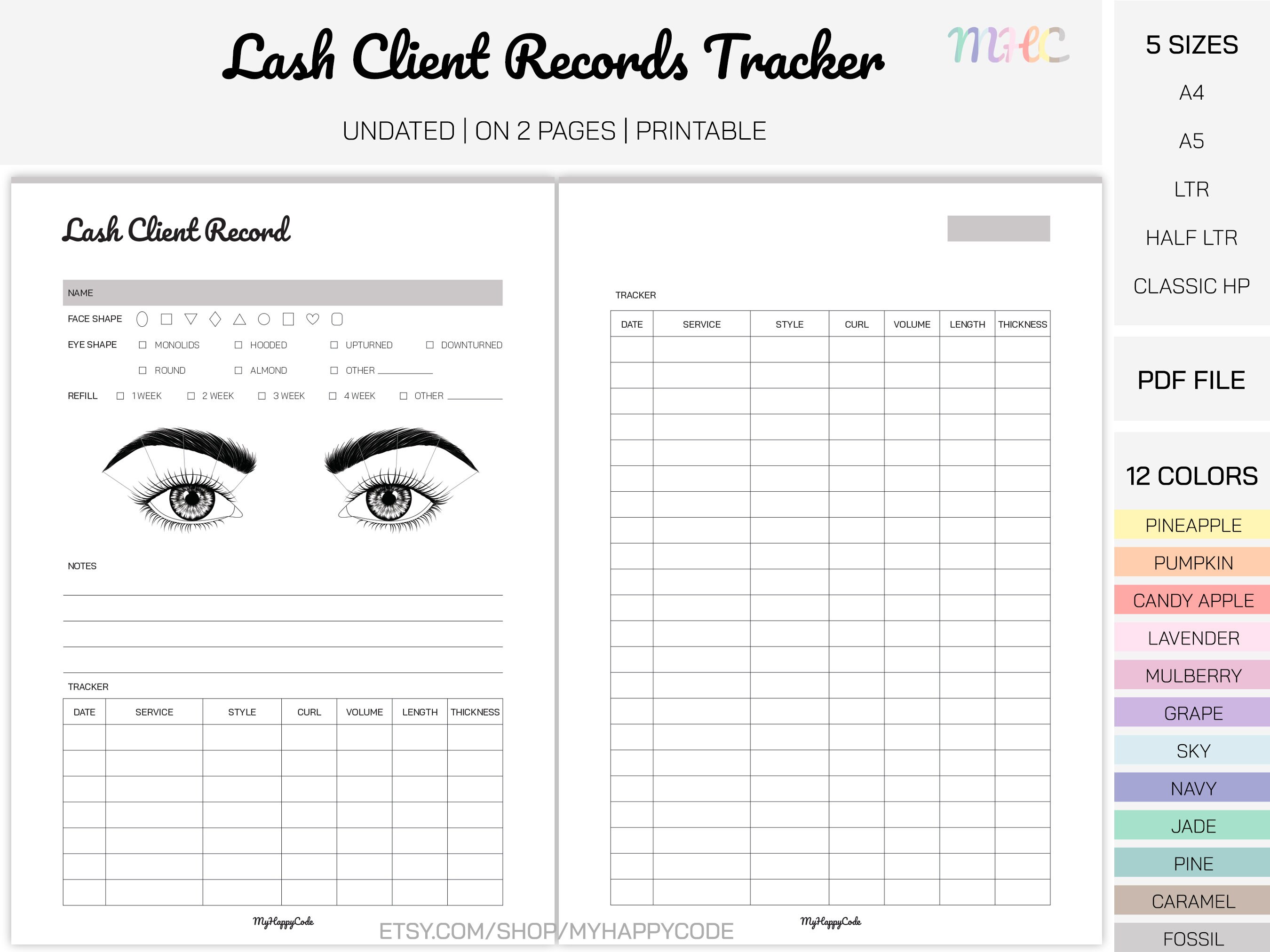 Lash Client Records Tracker Printable, Lash Customer Record Tracker, Lash Client Tracker, Lash ...