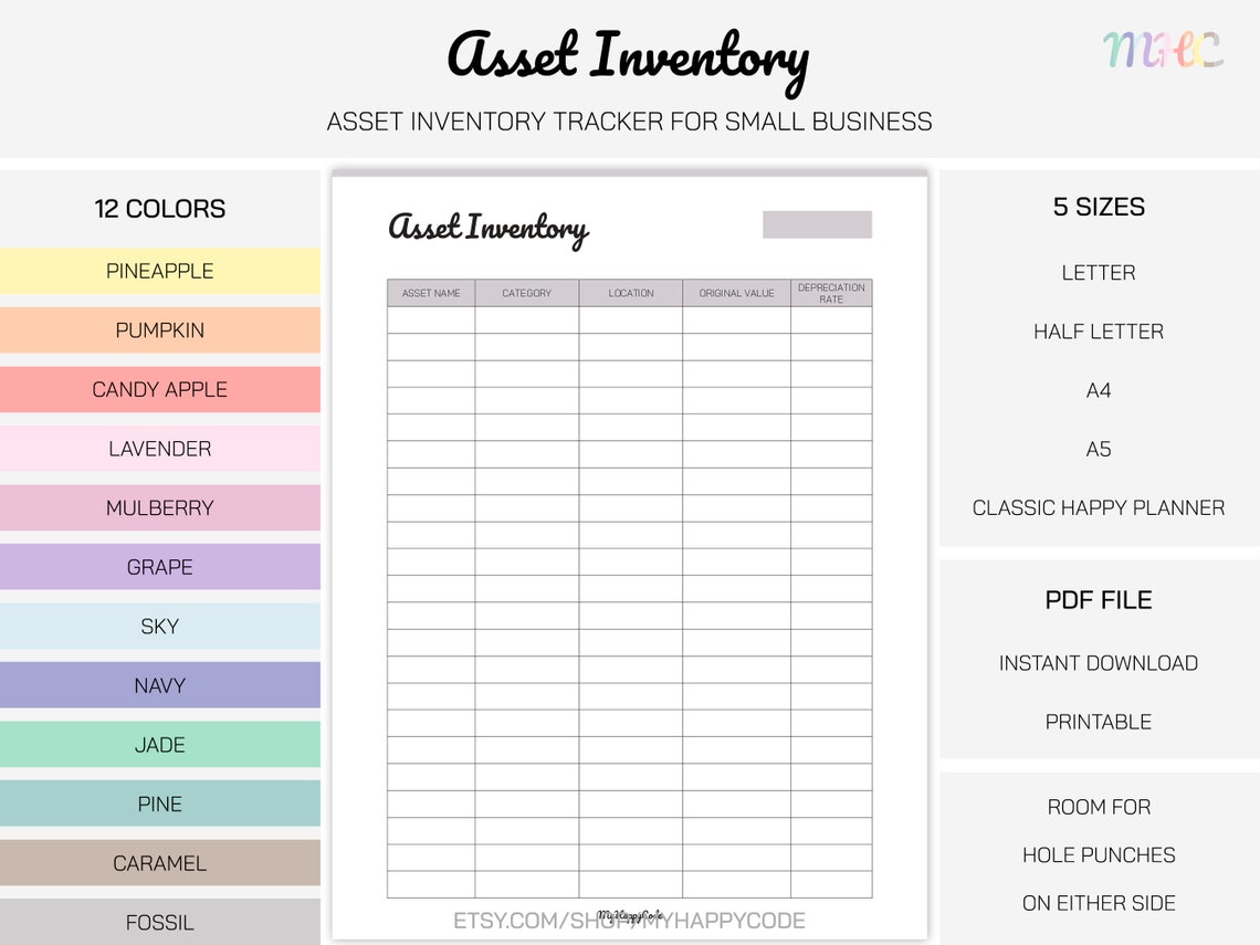 Small Business Asset Inventory Tracker Printable, Asset Inventory Log ...