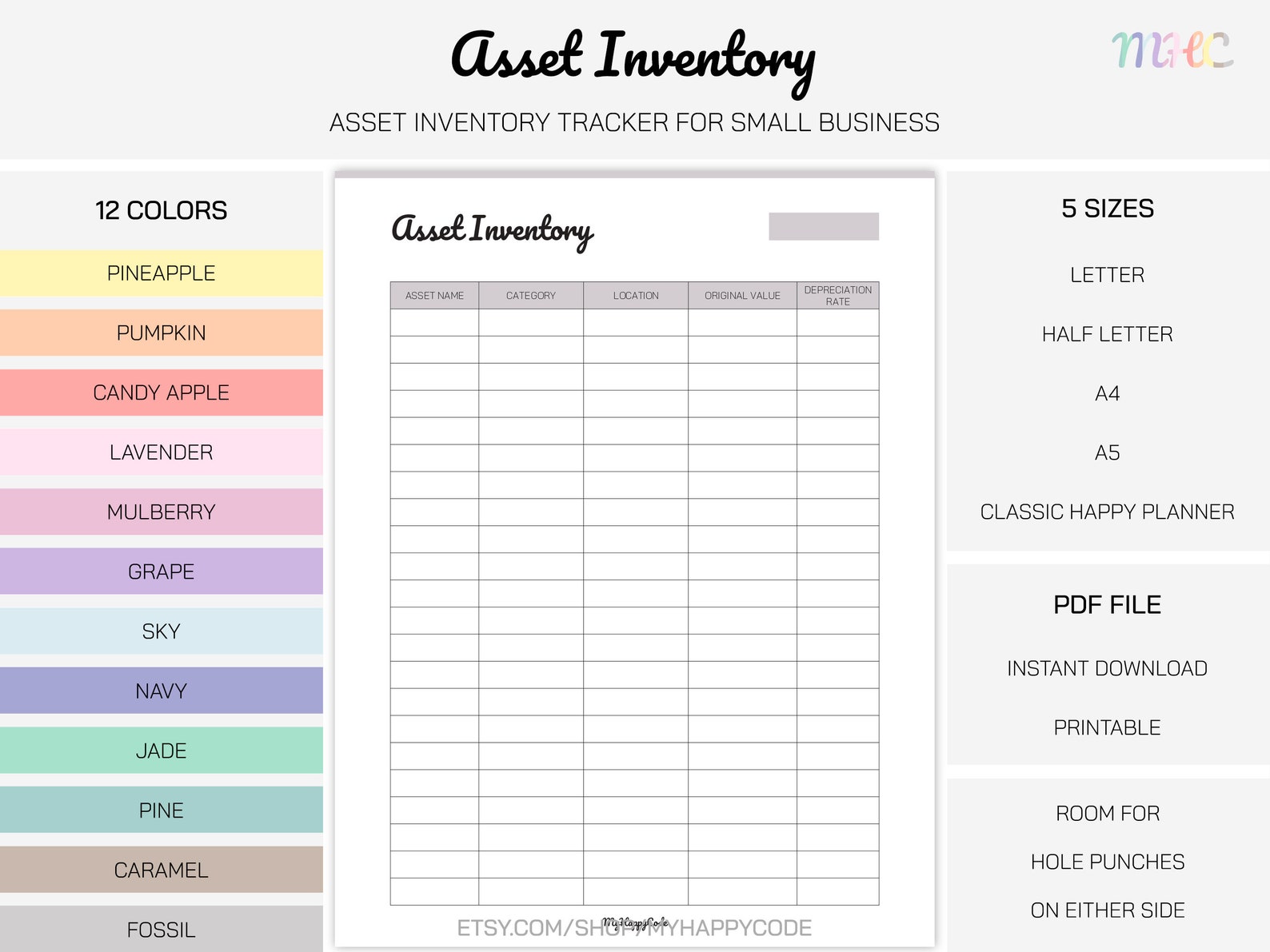 Small Business Asset Inventory Tracker Printable, Asset Inventory Log ...