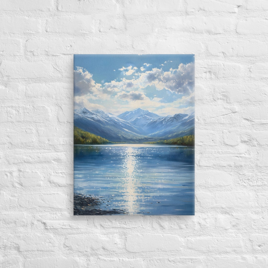 Snow Capped Mountains Lake Landscape Printing Canvas Wallart, Peaceful ...