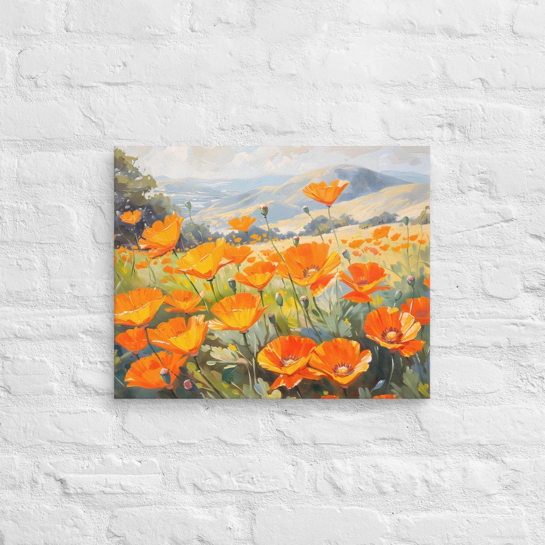 Orange Poppy Painting Canvas Print, Orange Poppy Wall Art, Orange ...