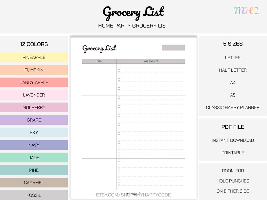 Catering Grocery List Printable, Catering Planner Printable, Dish and ...