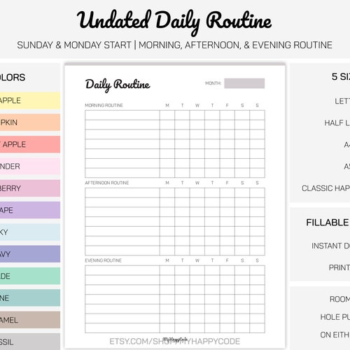 Daily Routine Checklist Printable Happy Planner Classic - Etsy