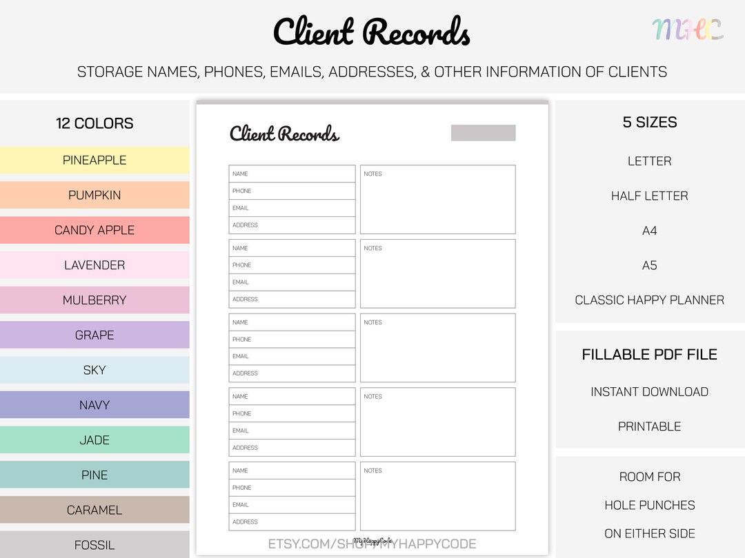 Client Records Printable, Client List, Customer List, Customer Tracker ...