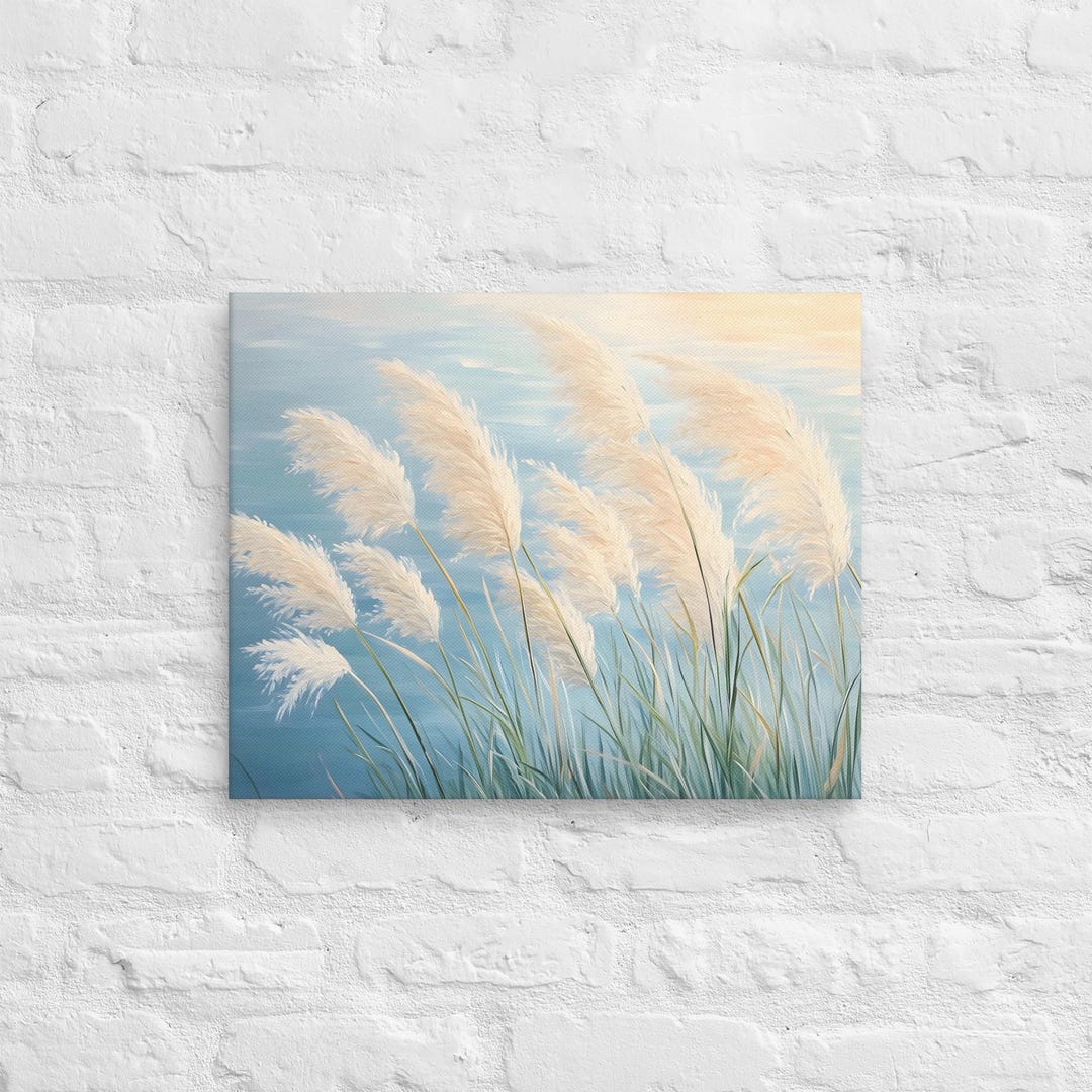 Reeds by the Lake Painting Canvas Print, Reeds in Breeze Painting ...