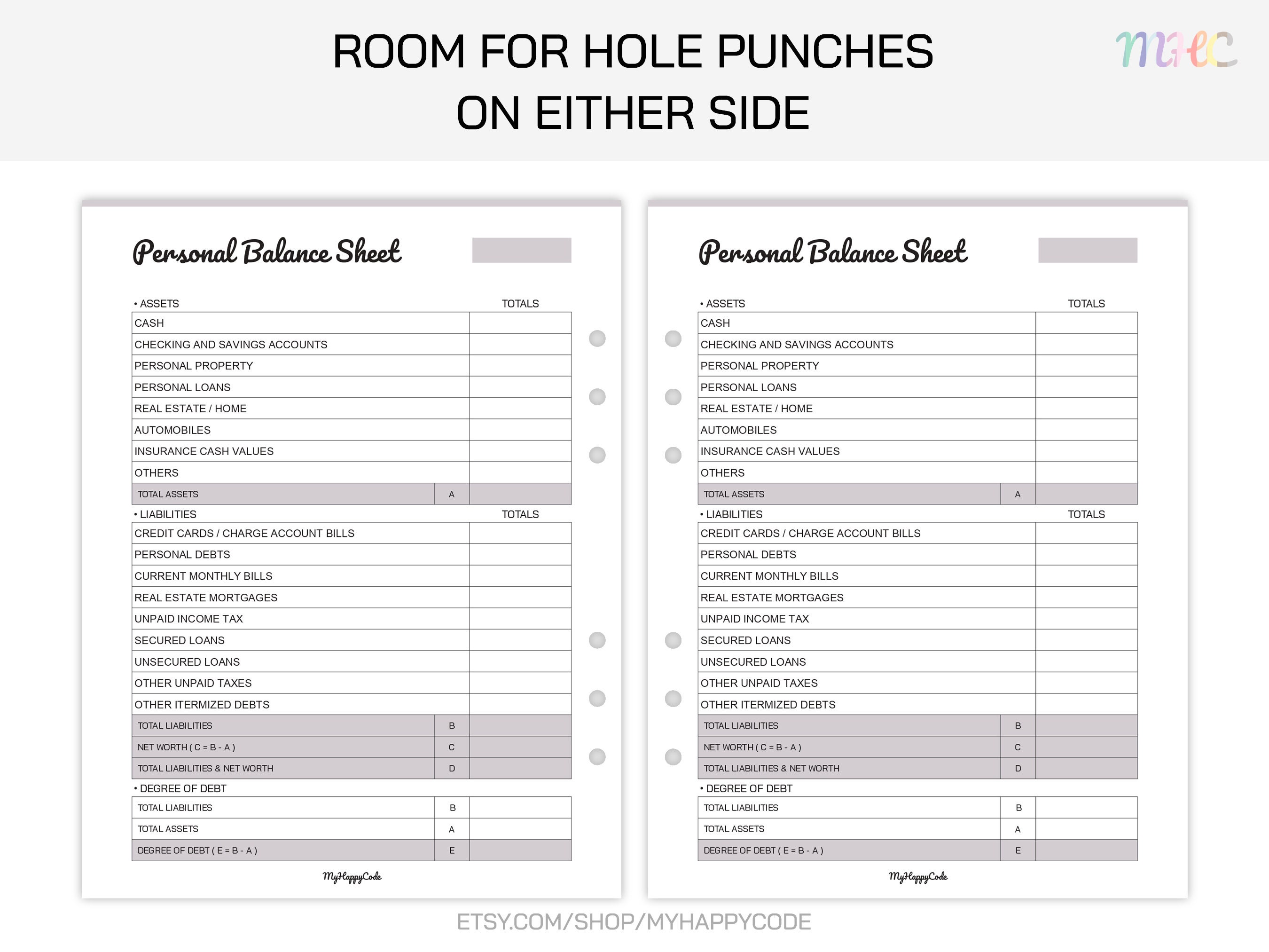 Editable Personal Balance Sheet Printable, Editable Personal Financial ... Editable Personal Balance Sheet Printable, Editable Personal Financial ...