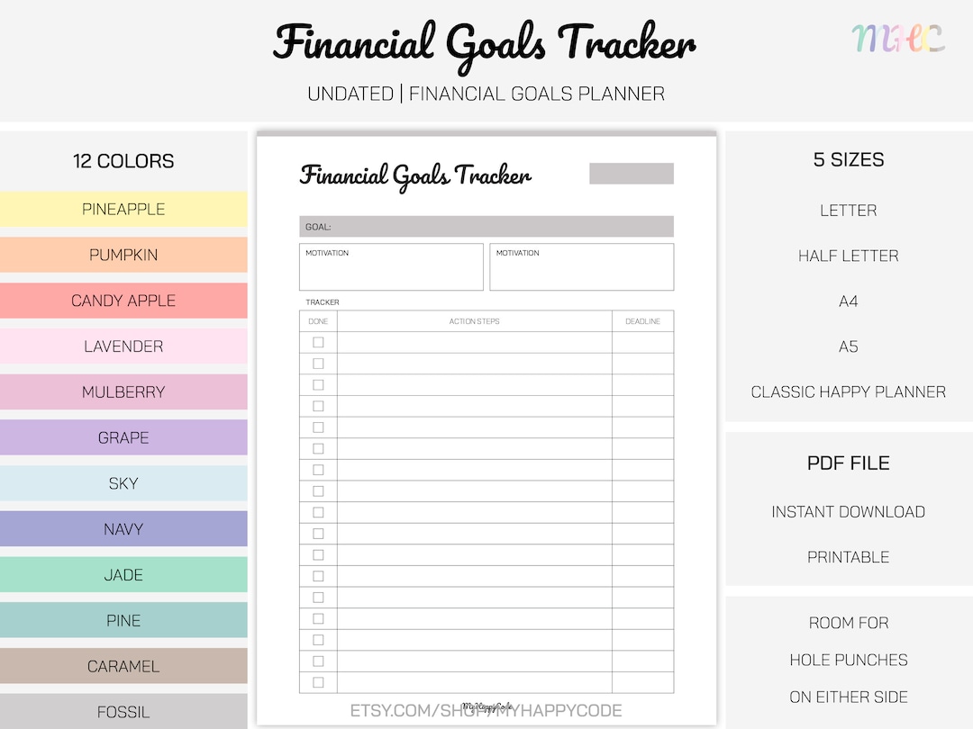 Financial Goals Tracker Printable Financial Goal Planner - Etsy