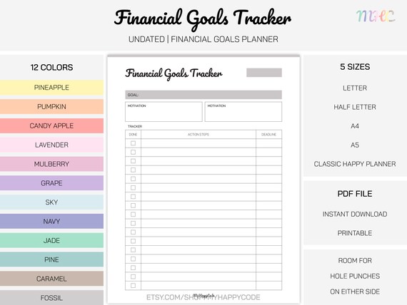 Financial Goals Tracker Printable Financial Goal Planner - Etsy