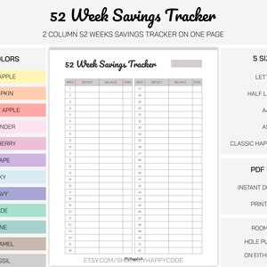 52 Week Savings Tracker Printable 52 Weeks Savings Challenge - Etsy