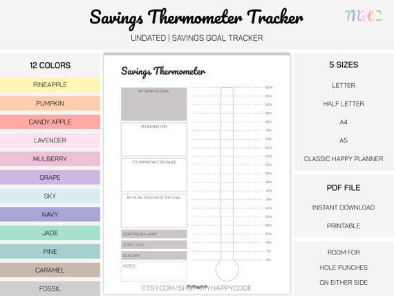 Savings Thermometer Tracker Printable Savings Tracker - Etsy