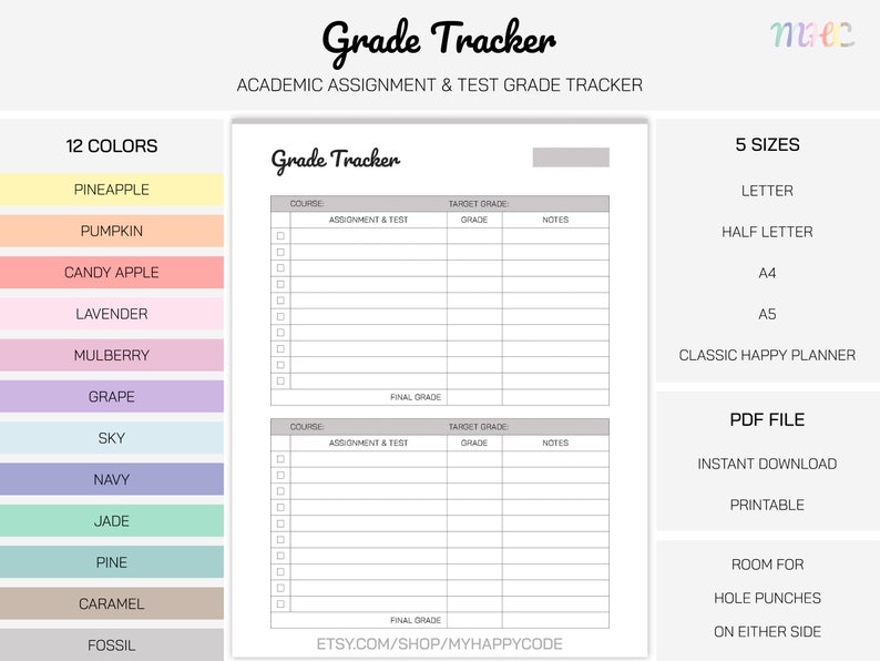Grade Tracker Printable Academic Grade Tracker Printable - Etsy