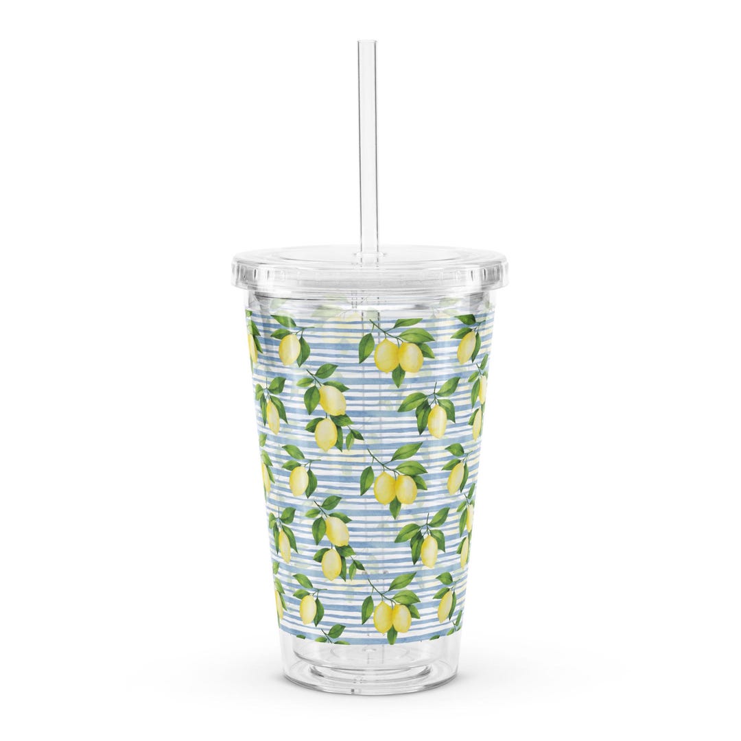 Yellow Lemons Clear Plastic Tumbler, Cute Summer Style Tumbler, Cute ...