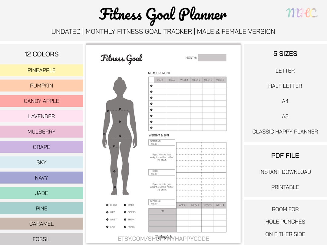 Fitness Goal Planner Printable, Fitness Goal Tracker, Monthly Fitness ...