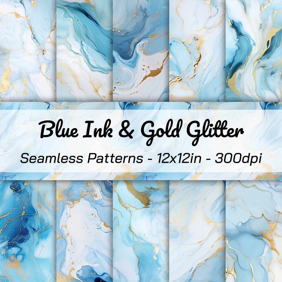 Blue Ink and Gold Glitter Seamless Pattern, Blue and Gold Morden ...