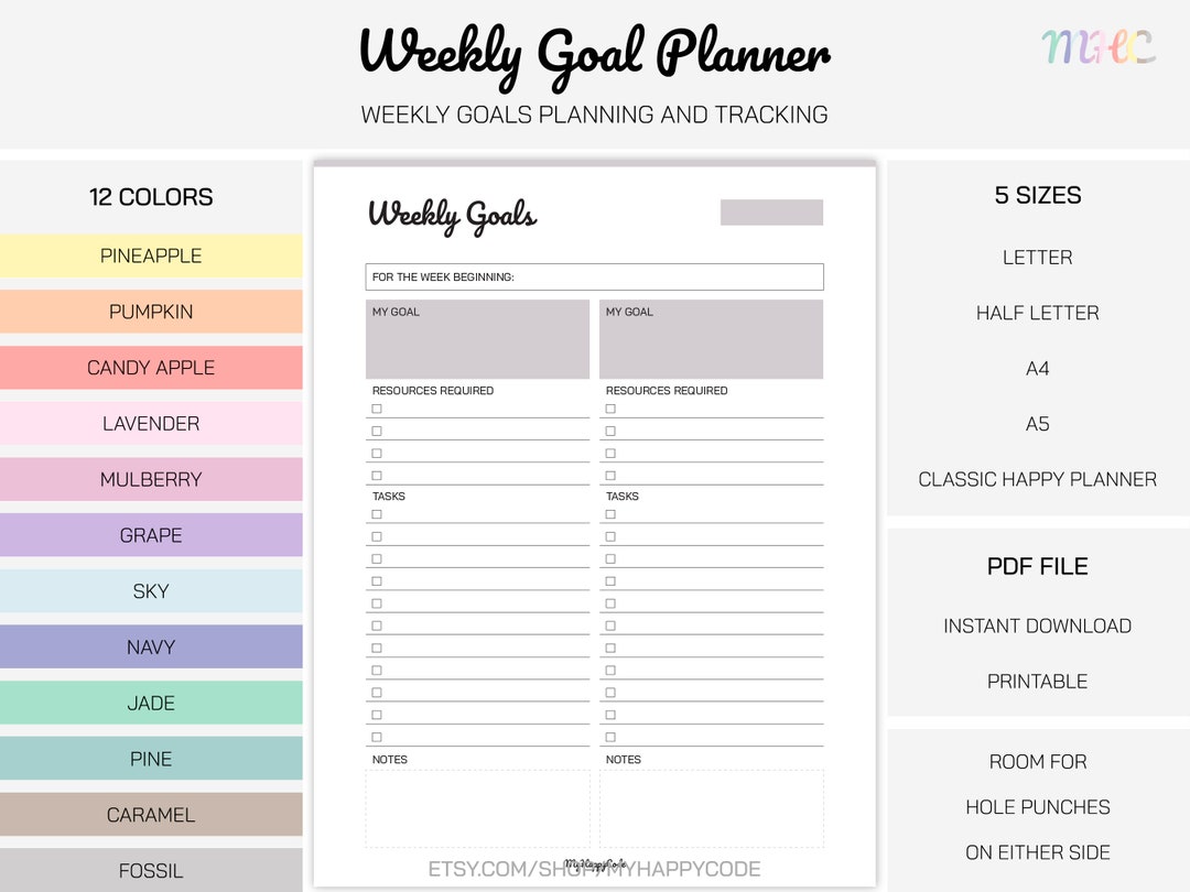 Weekly Goals Planner Printable, Weekly Goals Planning and Tracking ...