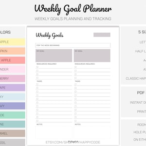 Weekly Goals Planner Printable, Weekly Goals Planning and Tracking ...