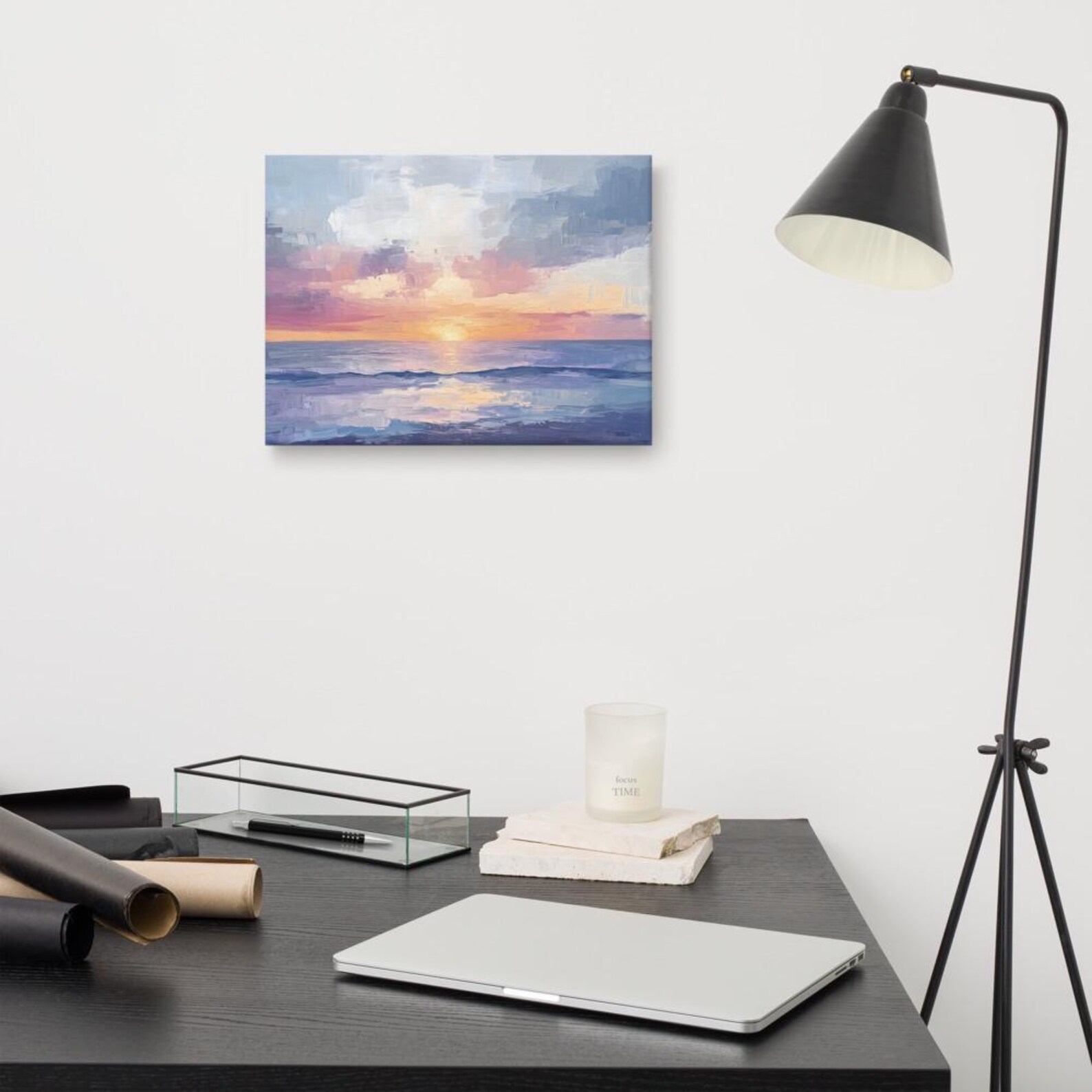 Sunrise Over the Ocean Oil Painting Canvas Print, Ocean Sunrise Wall ...