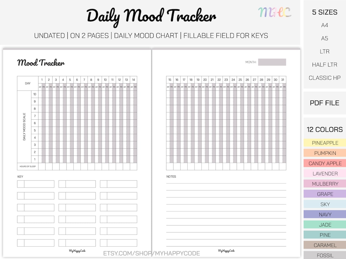 Undated Mood Tracker Printable Daily Mood Chart Printable - Etsy