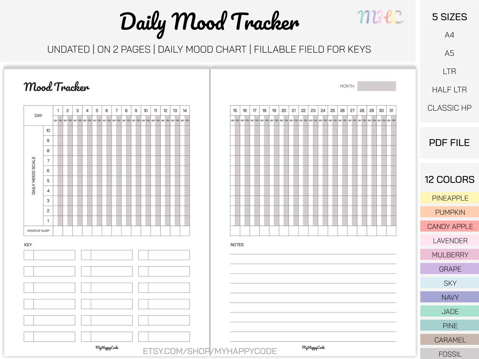 Undated Mood Tracker Printable Daily Mood Chart Printable - Etsy
