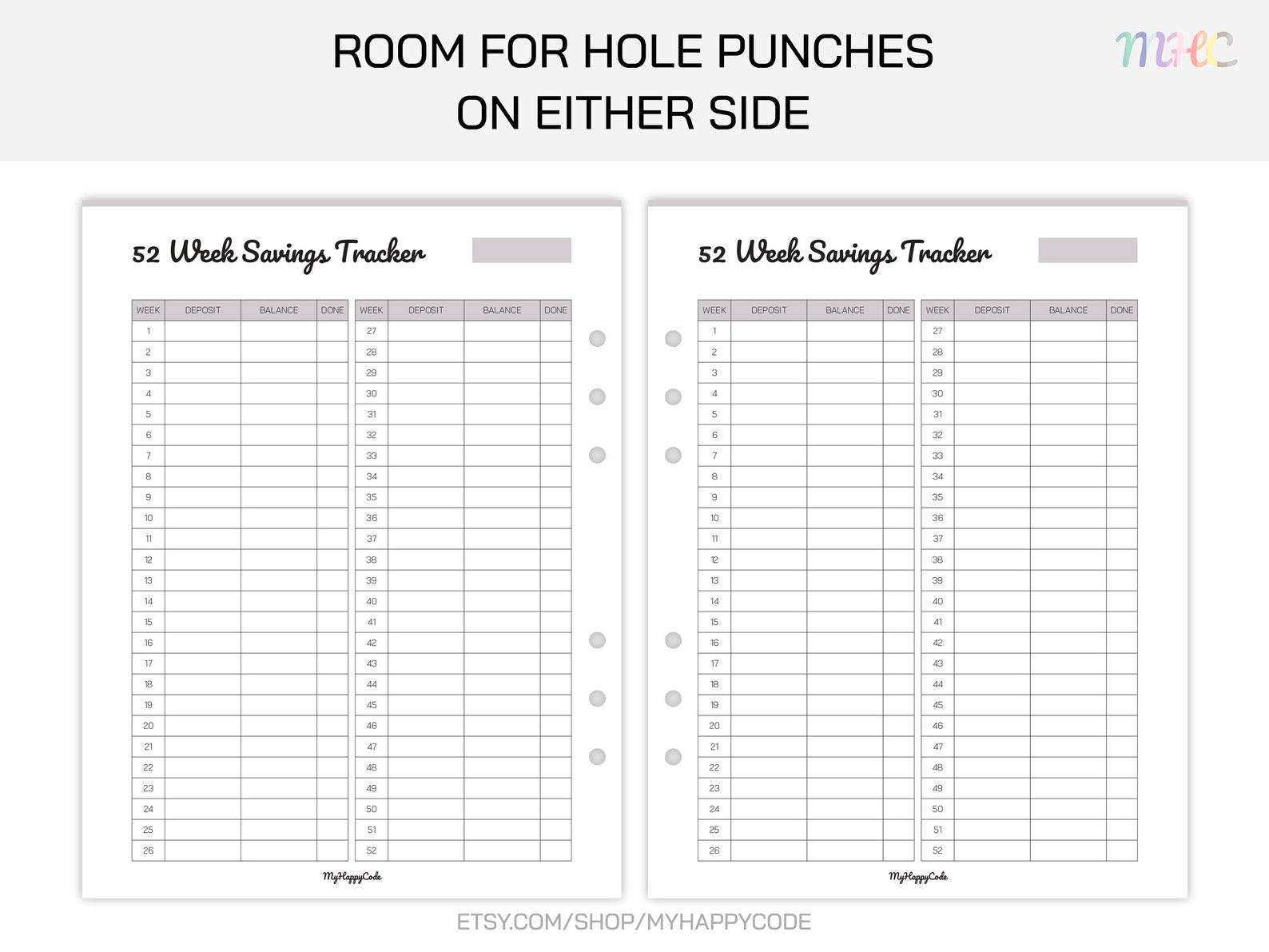 52 Week Savings Tracker Printable 52 Weeks Savings Challenge - Etsy