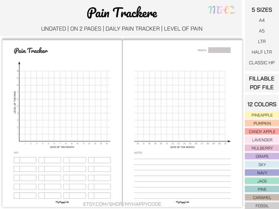 Monthly Pain Tracker Printable Chronic Illness Pain Tracker - Etsy