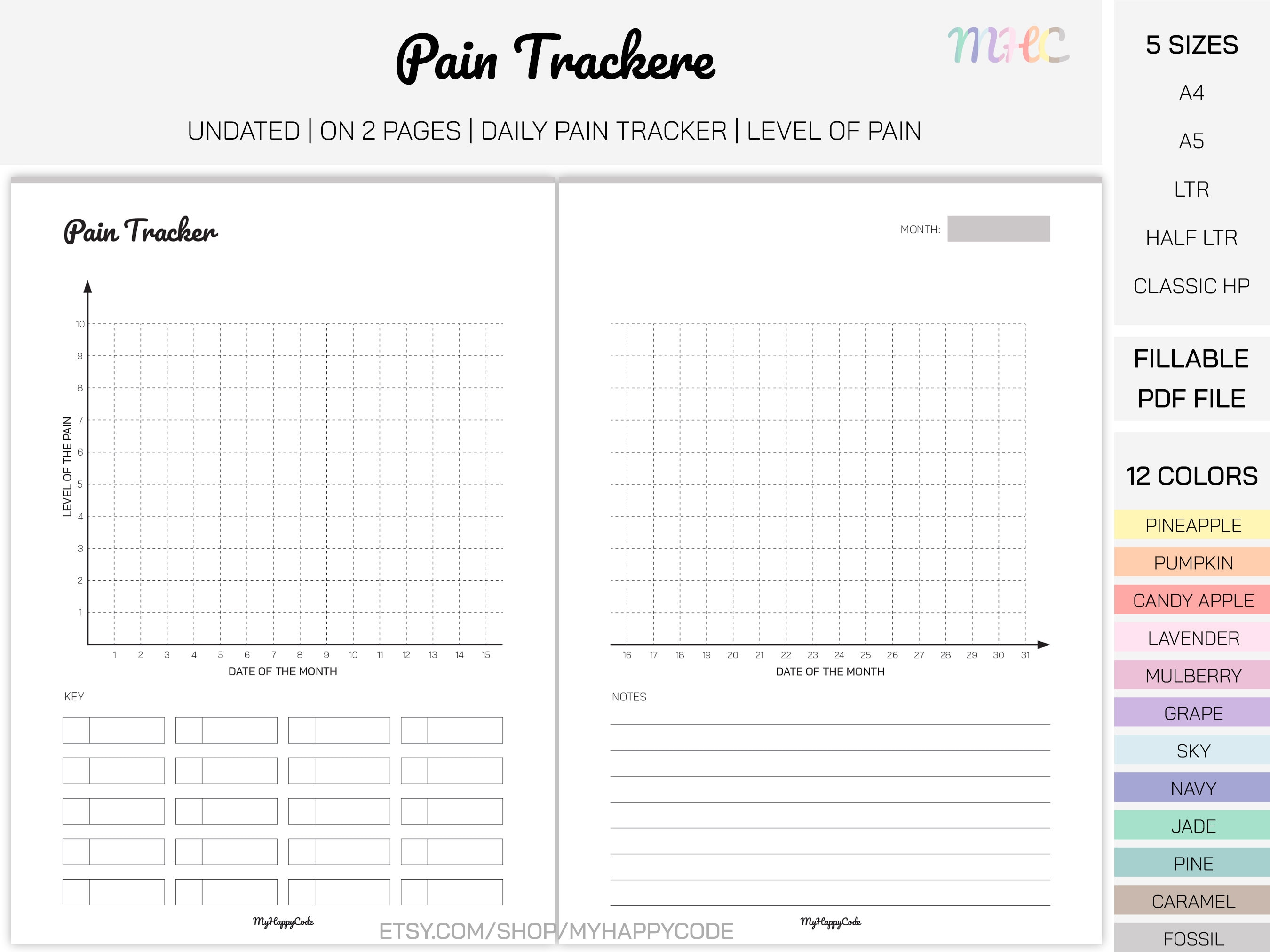 Monthly Pain Tracker Printable, Chronic Illness Pain Tracker, Chronic ...