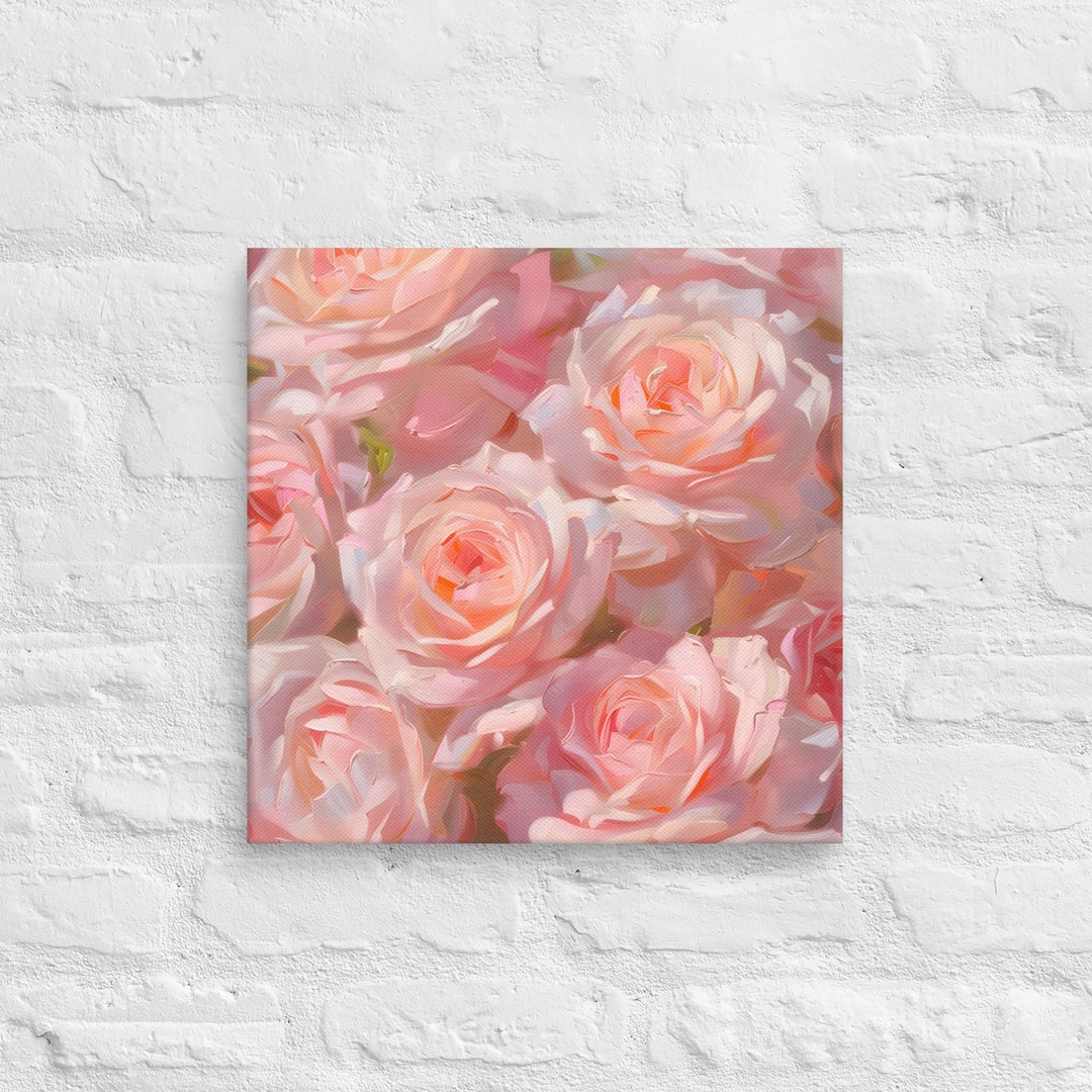 Peach Fuzz Color Roses Painting Canvas Print, Peach Fuzz Color Roses ...