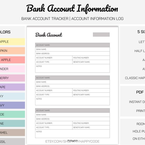 Bank Account Tracker Printable Business Bank Account Log - Etsy Canada