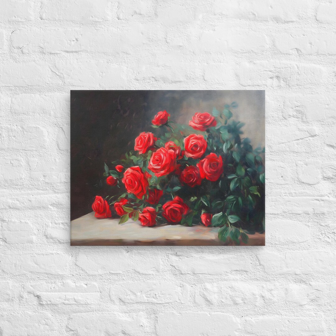 Red Roses Painting Canvas Print, Red Roses Wall Art, Dark Hue Red ...