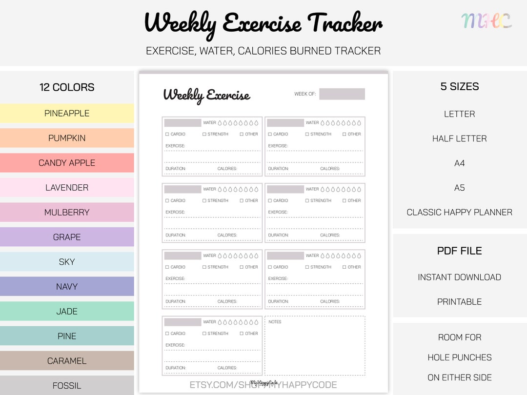 Weekly Exercise Log Printable, Weekly Exercise Tracker Printable ...