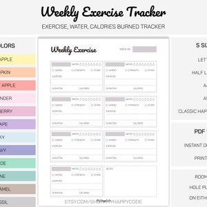 Weekly Exercise Log Printable, Weekly Exercise Tracker Printable ...