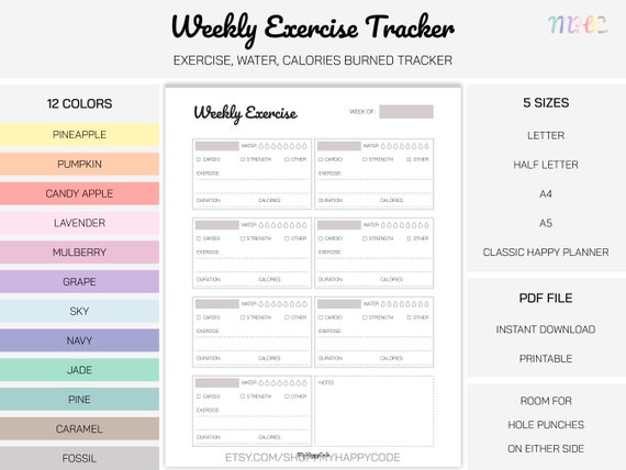 Weekly Exercise Log Printable Weekly Exercise Tracker - Etsy