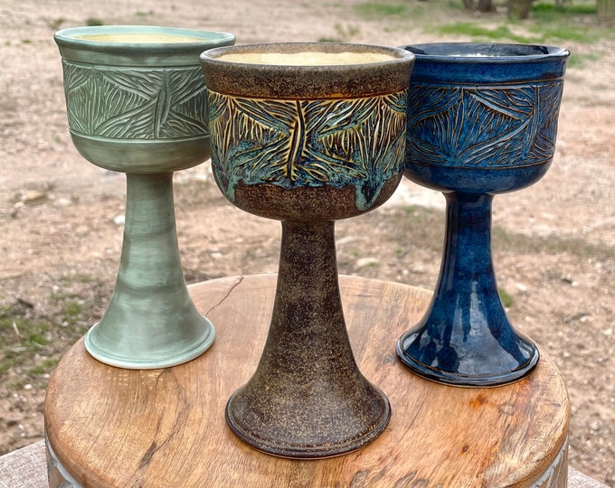 Rustic Ceramic Goblet, Chalice, Grooved Ware Inspired, Rustic, Blue ...