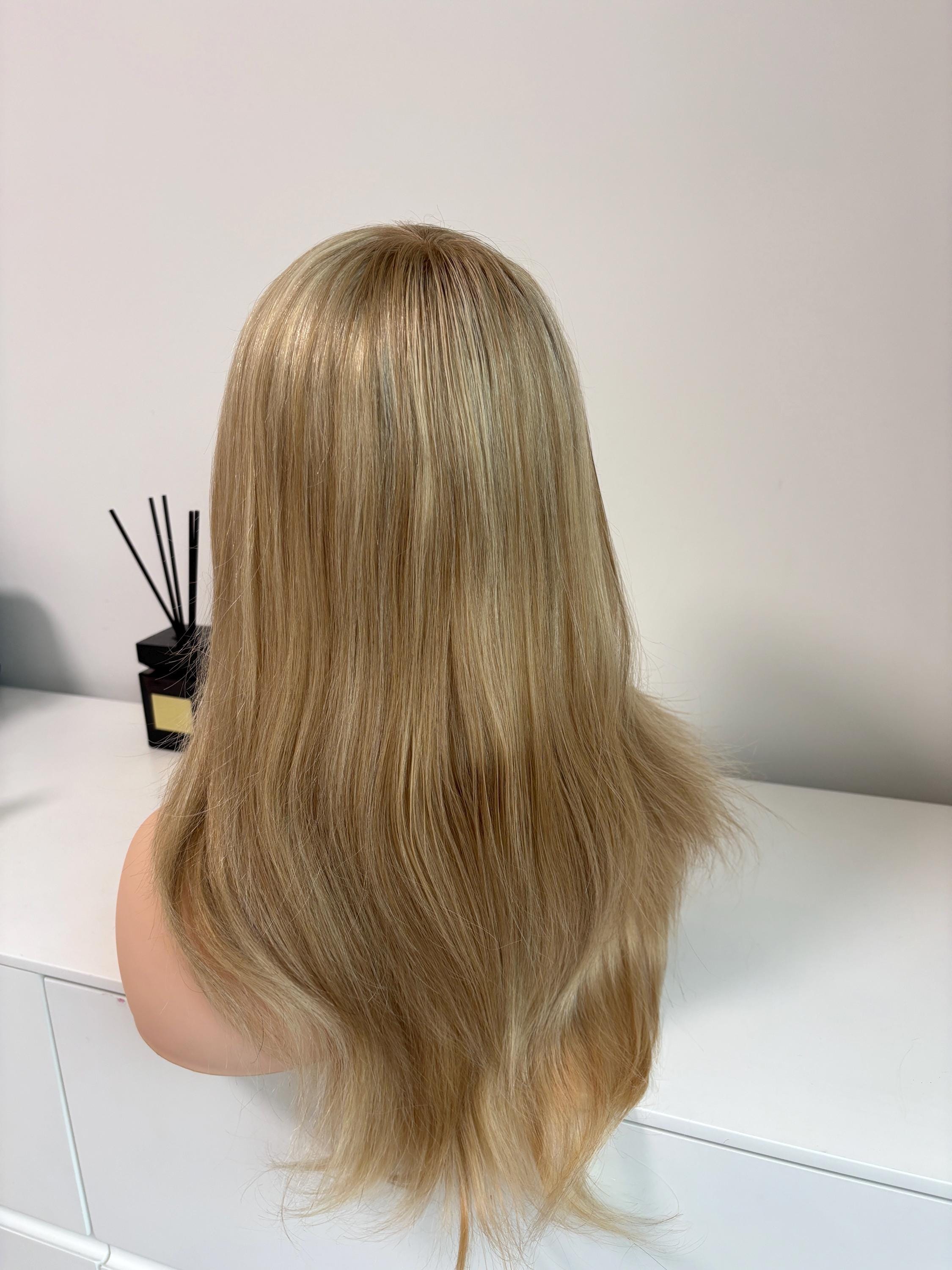 Stock 18” Blonde Human Hair Medical Wig: Silicone Cranial Prosthesis ...