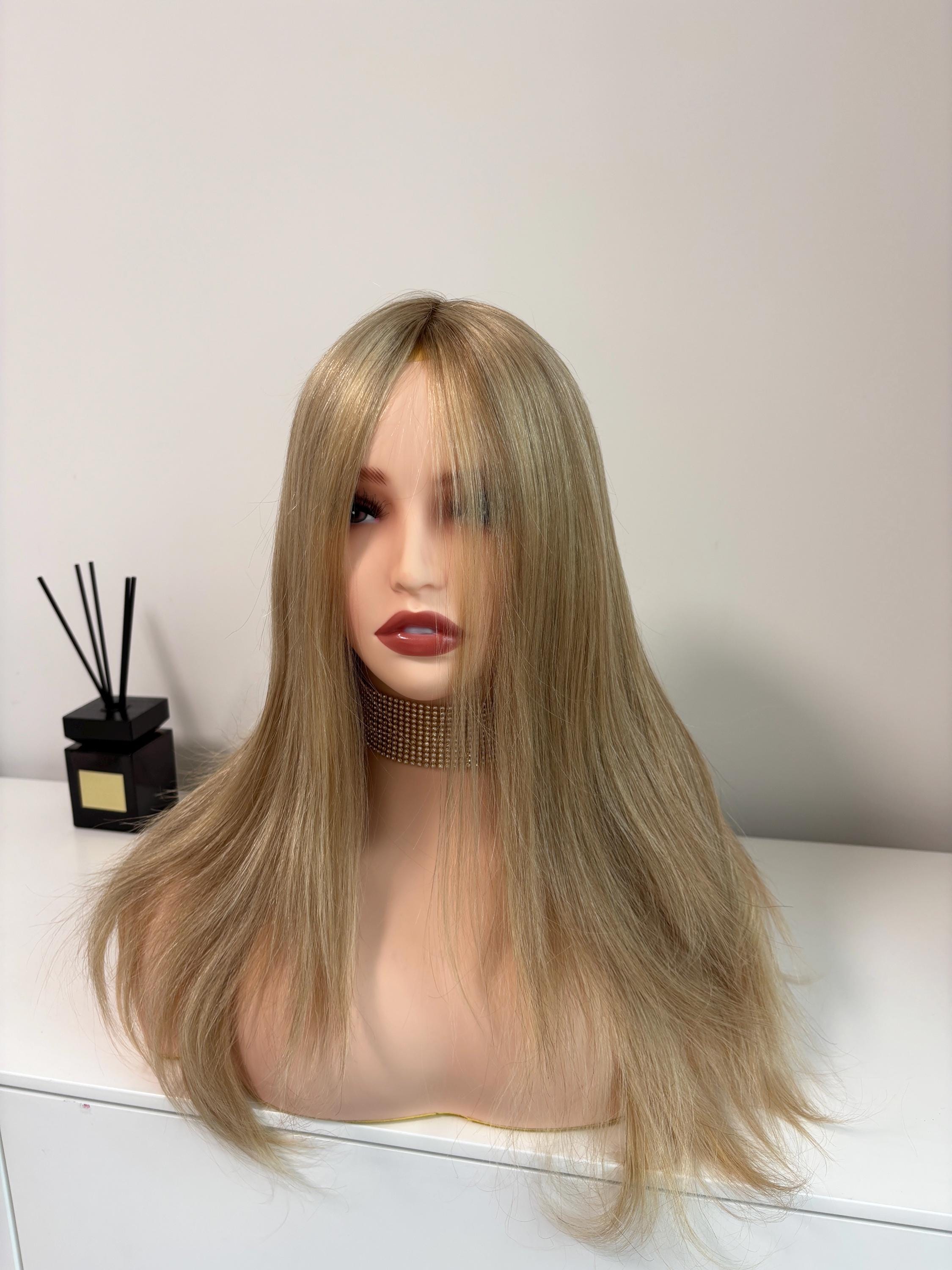 Stock 18” Blonde Human Hair Medical Wig: Silicone Cranial Prosthesis ...