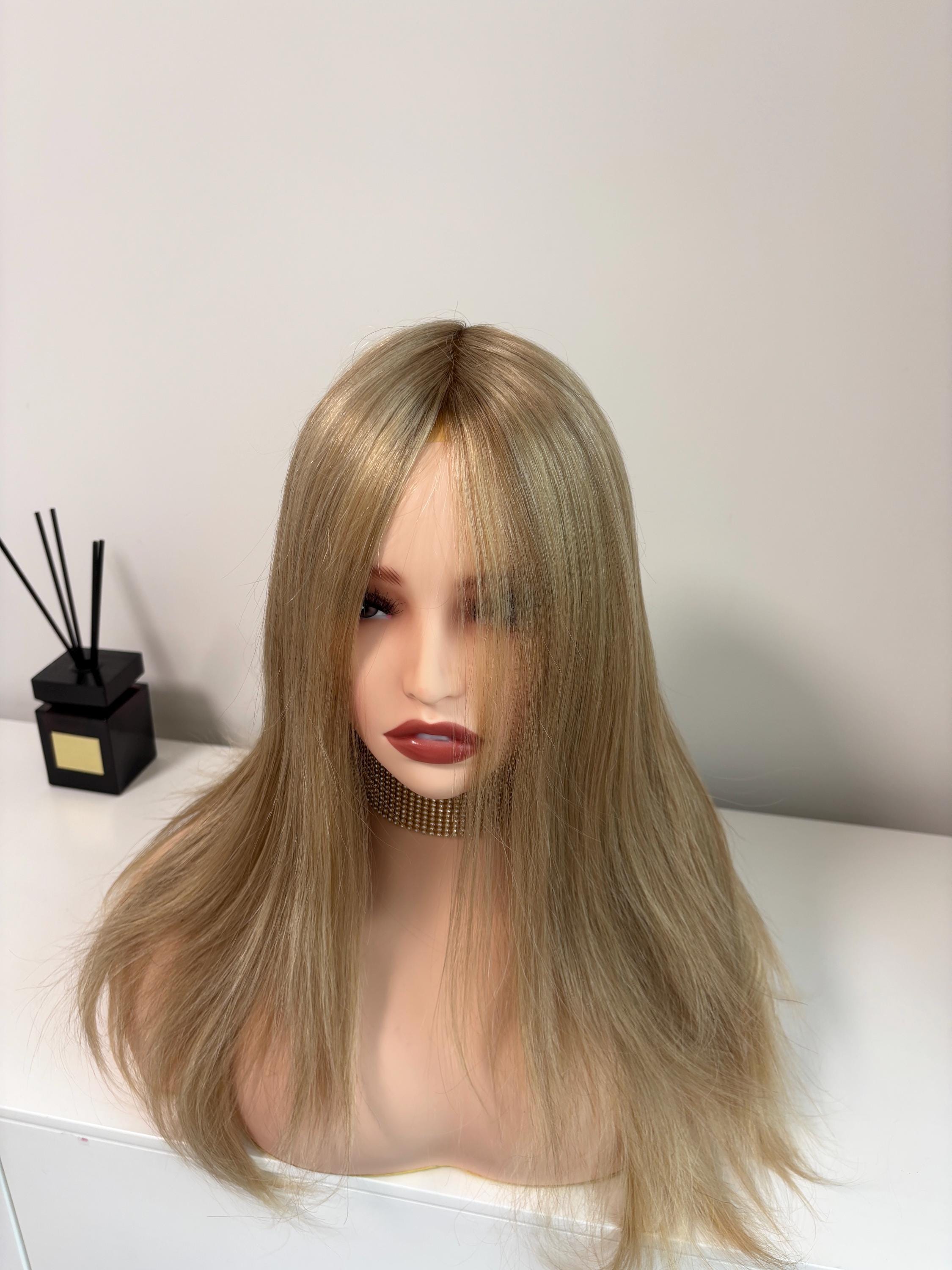 Stock 18” Blonde Human Hair Medical Wig: Silicone Cranial Prosthesis ...