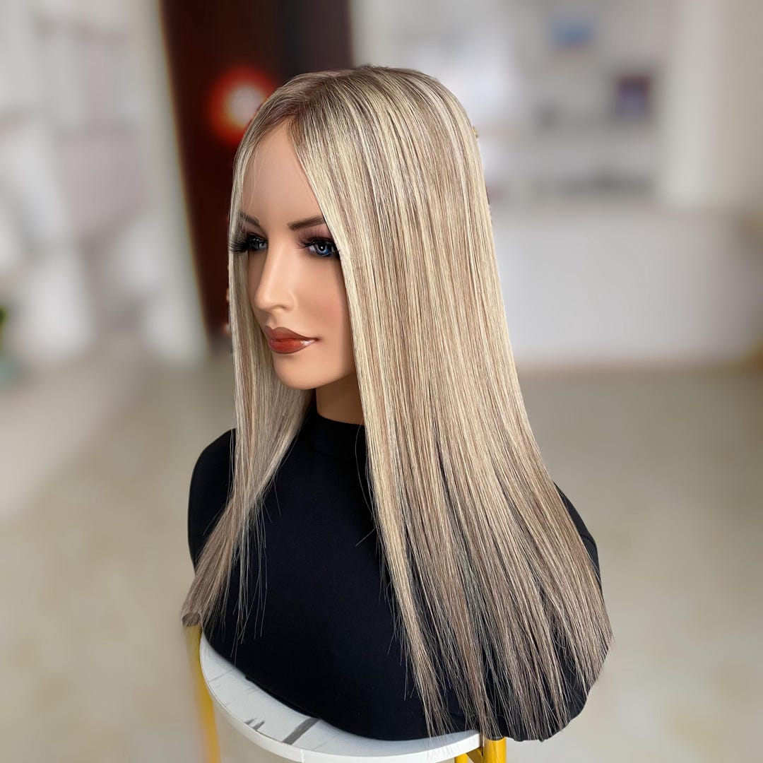 16” 18” Dimensional Blonde 5x6.5” Human Hair Silk Base Topper, Free ...