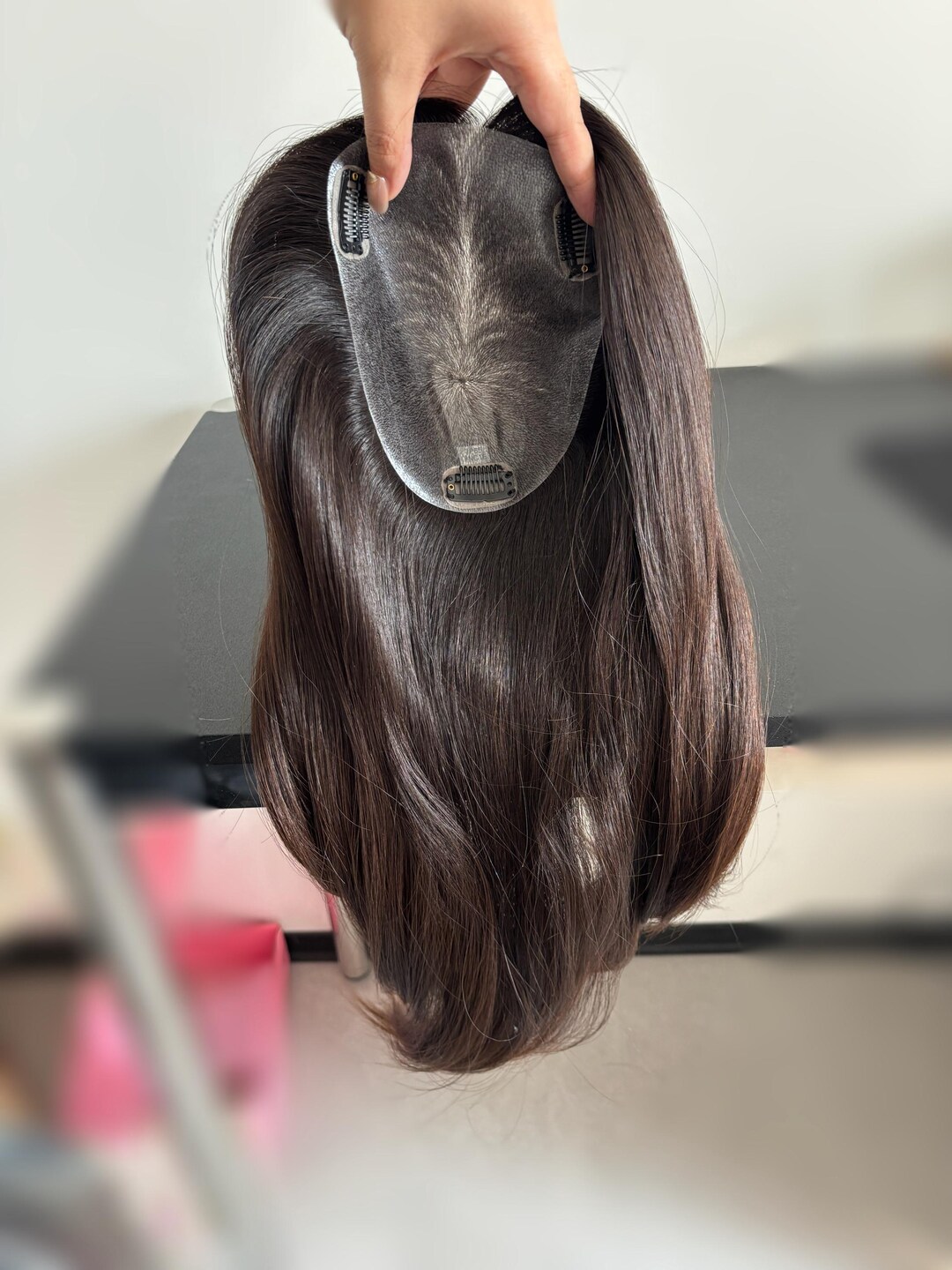 18” Thin Skin PU Base Hair Topper, Natural Dark Brown Color Women ...