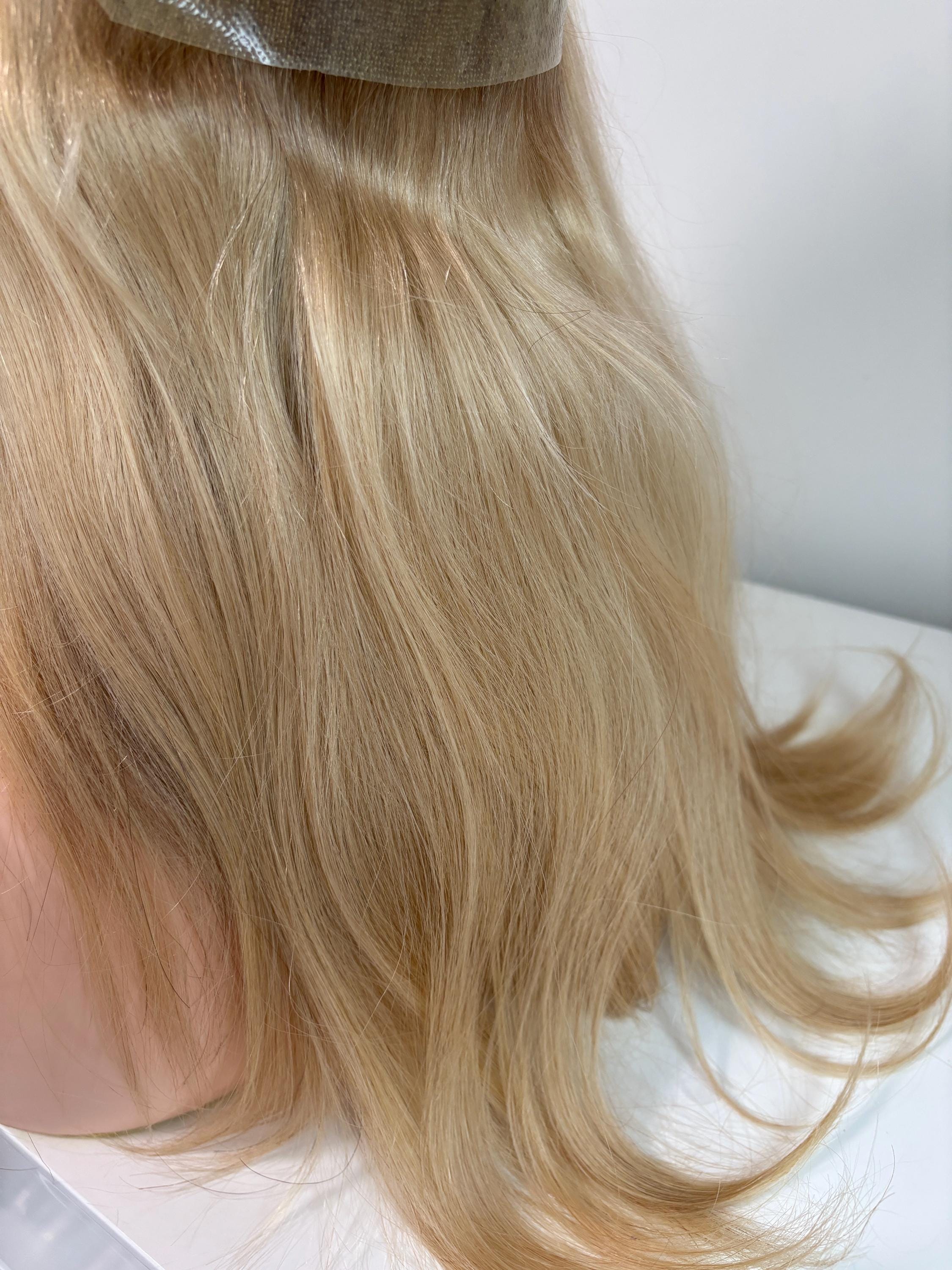 Stock 18” Blonde Human Hair Medical Wig: Silicone Cranial Prosthesis ...