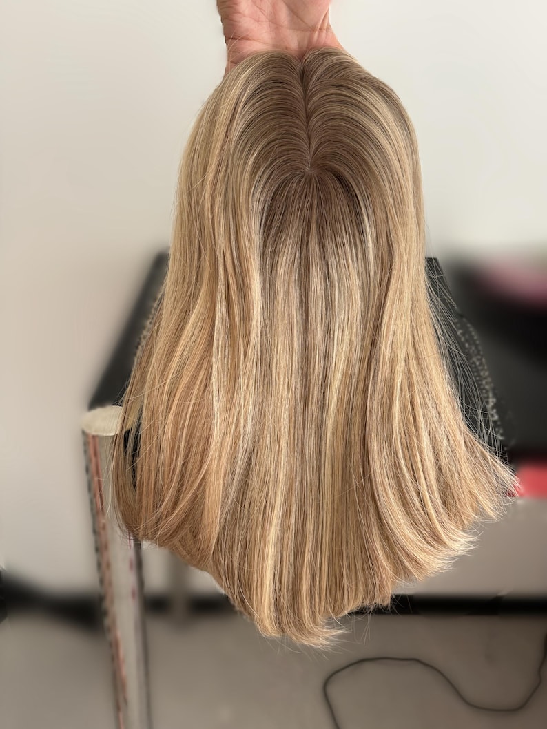 16” Light Warm Blonde With Dimension and Light Brown Root Silk Top Real ...